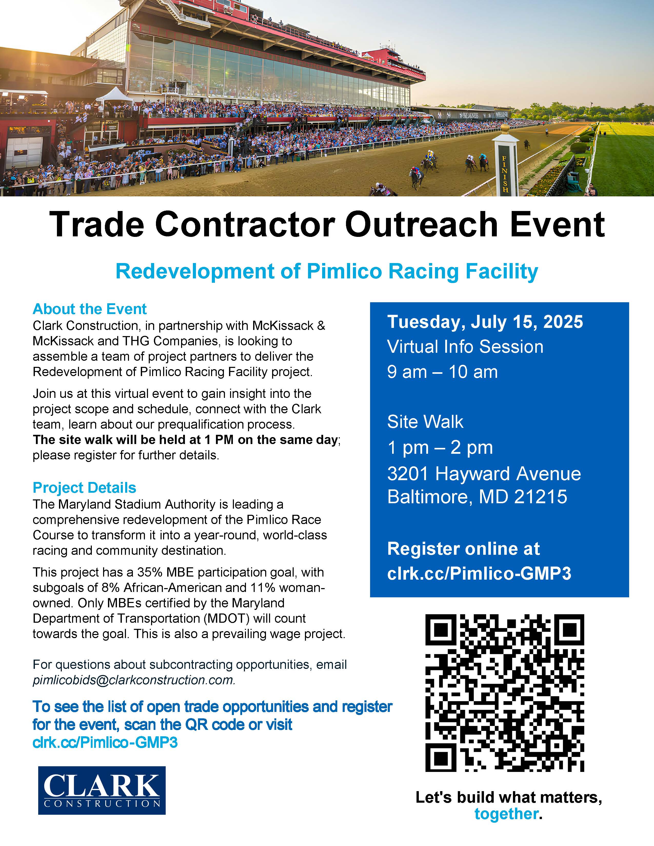 Trade Contractor Outreach Event - Redevelopment of Pimlico Racing ...